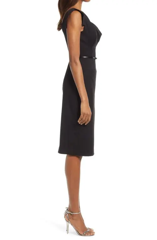 Black Halo Jackie Belted Stretch Gabardine Sheath Dress - Black