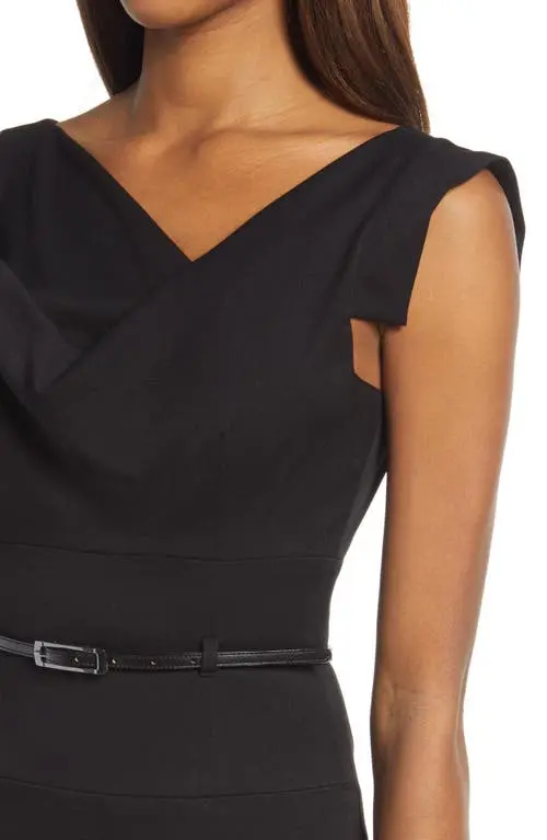 Black Halo Jackie Belted Stretch Gabardine Sheath Dress - Black