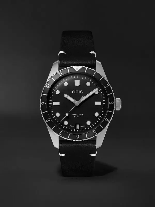 ORIS Divers Sixty-five Automatic 40mm Stainless Steel And Leather Watch - Black