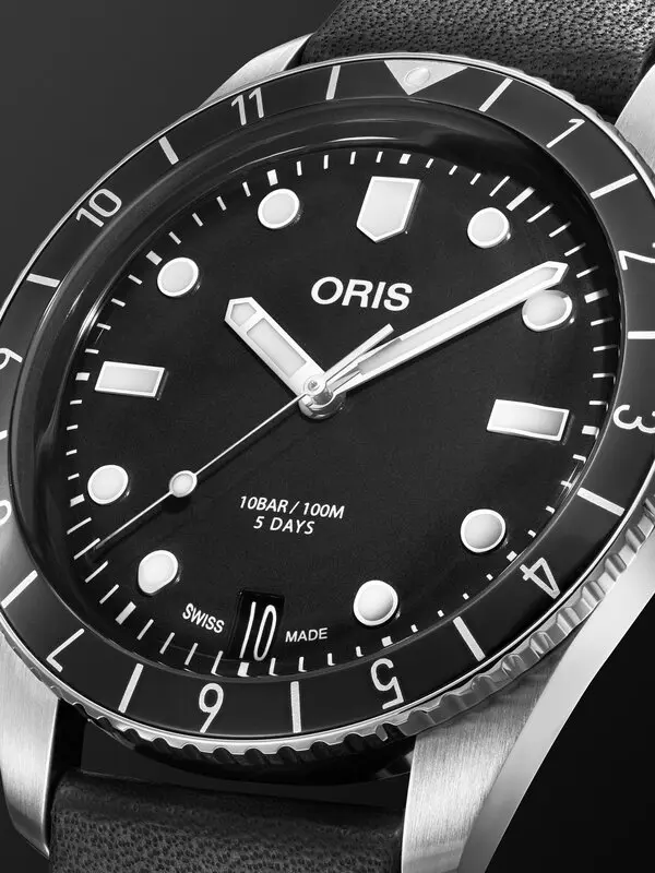 ORIS Divers Sixty-five Automatic 40mm Stainless Steel And Leather Watch - Black