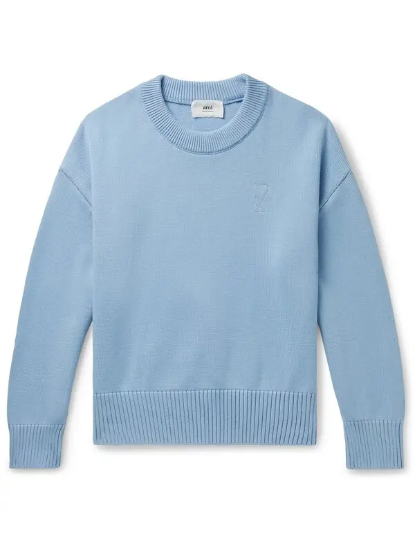 AMI Paris Adc Logo-embroidered Cotton And Merino Wool-blend Sweater