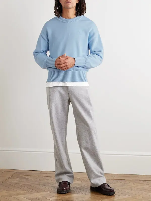 AMI Paris Adc Logo-embroidered Cotton And Merino Wool-blend Sweater