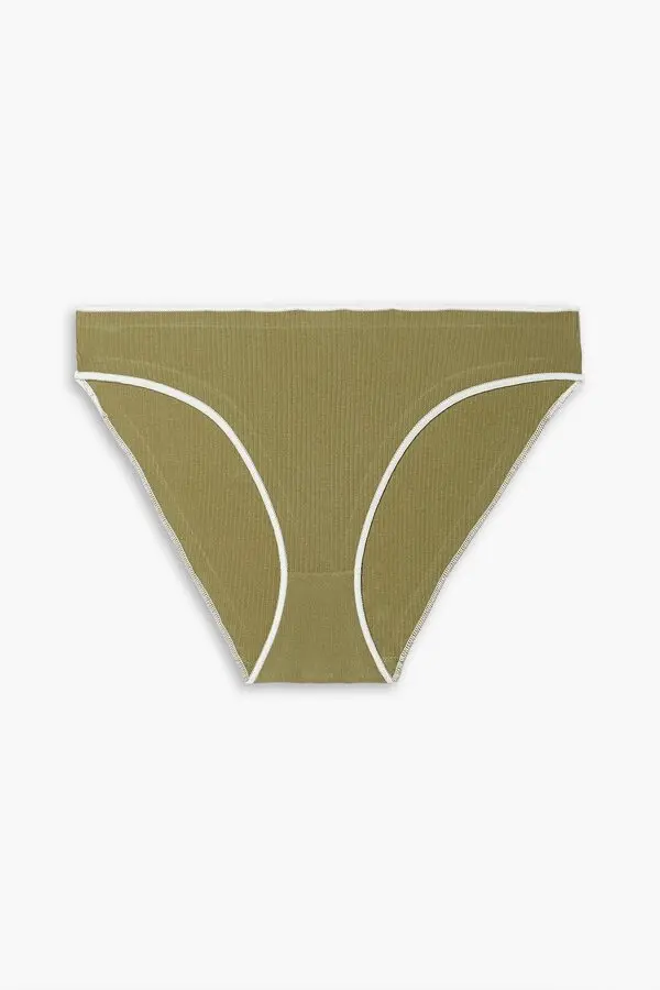 BASERANGE Ribbed Stretch-cotton Mid-rise Briefs Green