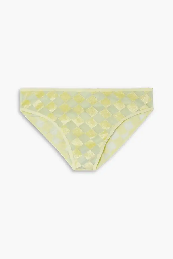 BASERANGE Bell Checked Flocked Modal-blend Tulle Mid-rise Briefs Yellow
