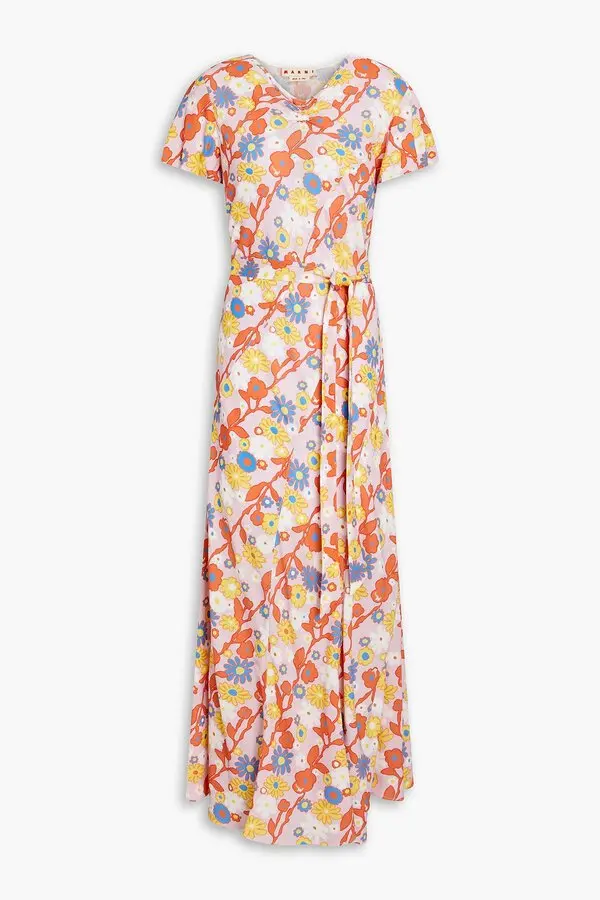 Marni Floral-print Crepe Midi Dress - Baby Pink