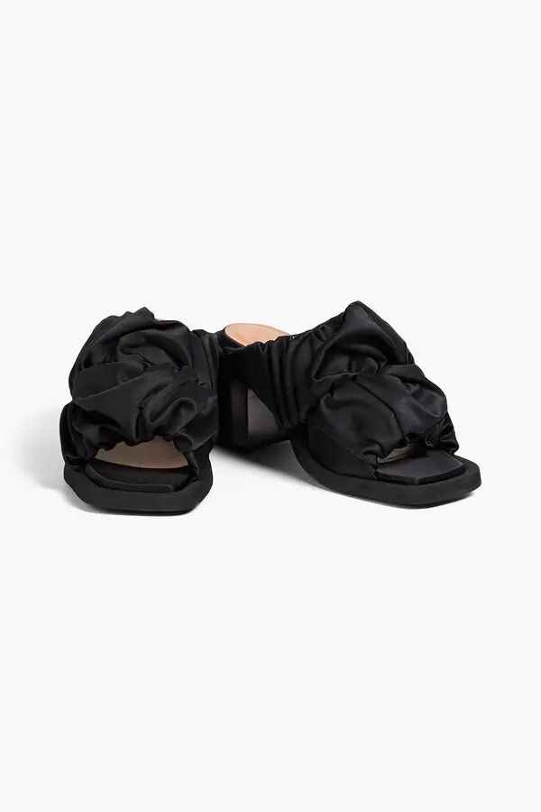 GANNI Ruched Satin Mules - Black