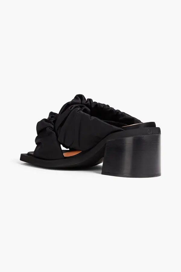 GANNI Ruched Satin Mules - Black