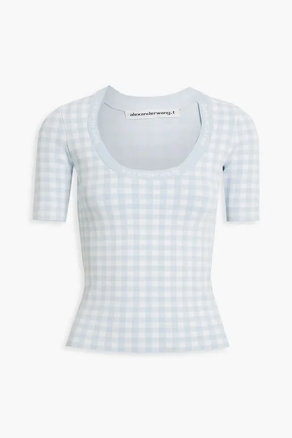 Alexander Wang Gingham Stretchknit Top - Light Blue