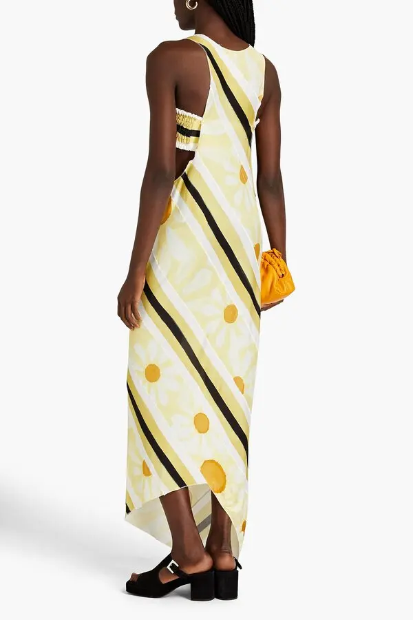 marni asymmetric dress Marni Yellow Floral Cotton Ruched Dress Spring 2017 New W Tags  Basha Gold