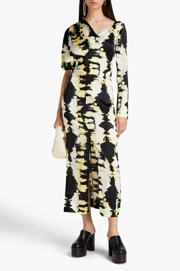 ganni silk satin stretch dress Ganni SILK STRETCH SATIN WRAP DRESS