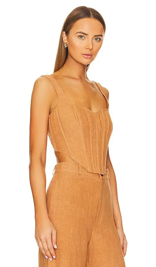 Bardot Linen Corset Bustier - Camel