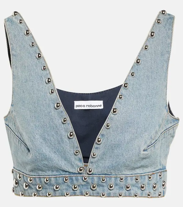 Rabanne Stud-embellished Denim Bra Top - Blue