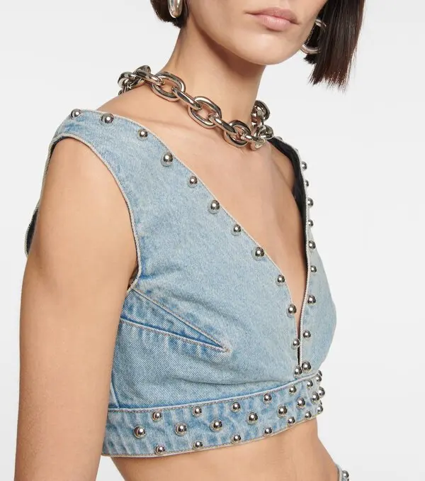 Rabanne Stud-embellished Denim Bra Top