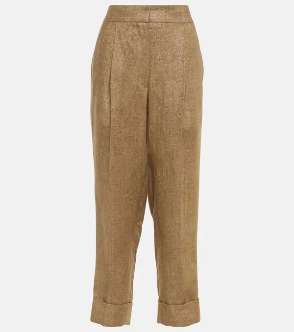 Brunello Cucinelli Mid-rise Tapered Linen Pants - Beige