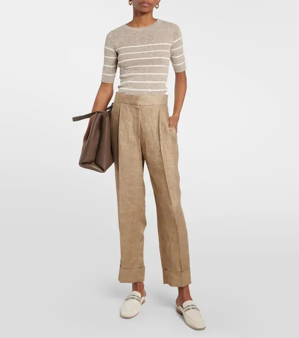 Brunello Cucinelli Mid-rise Tapered Linen Pants