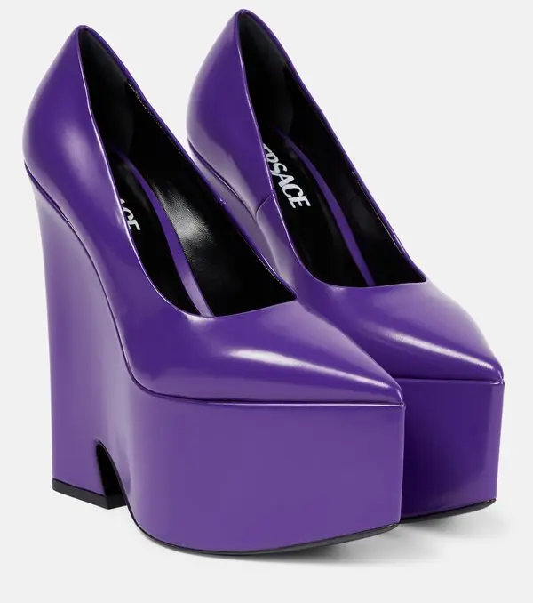 Versace Tempest Leather Platform Pumps - Purple