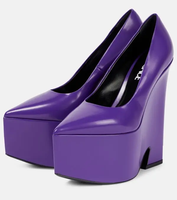 Versace Tempest Leather Platform Pumps - Purple
