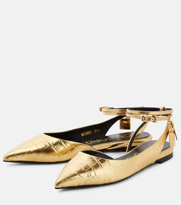 TOM FORD Padlock Croc-effect Ballet Flats