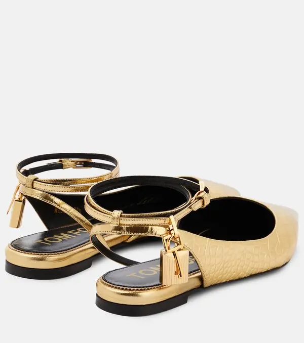 TOM FORD Padlock Croc-effect Ballet Flats