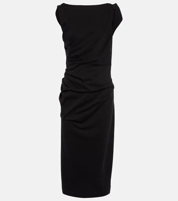 Dries Van Noten Gathered Cotton Jersey Midi Dress