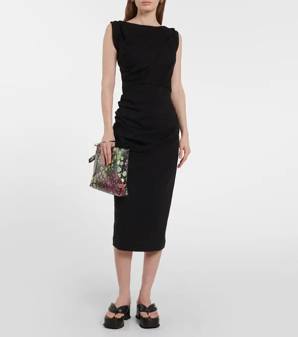 Dries Van Noten Gathered Cotton Jersey Midi Dress