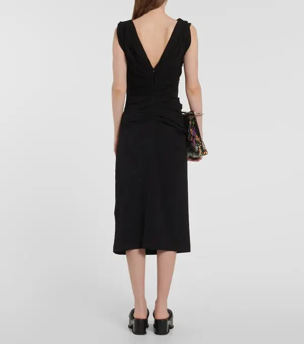 Dries Van Noten Gathered Cotton Jersey Midi Dress