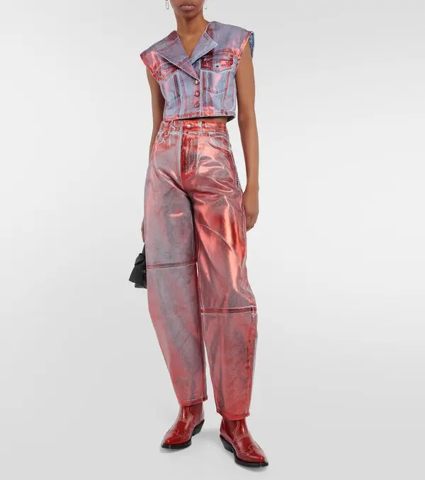 GANNI Metallic Barrel-leg Jeans