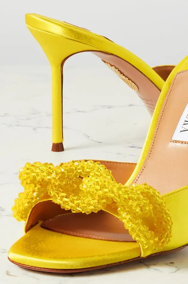 Aquazzura Chain Of Love 85 Crystal-Embellished Satin Mules In