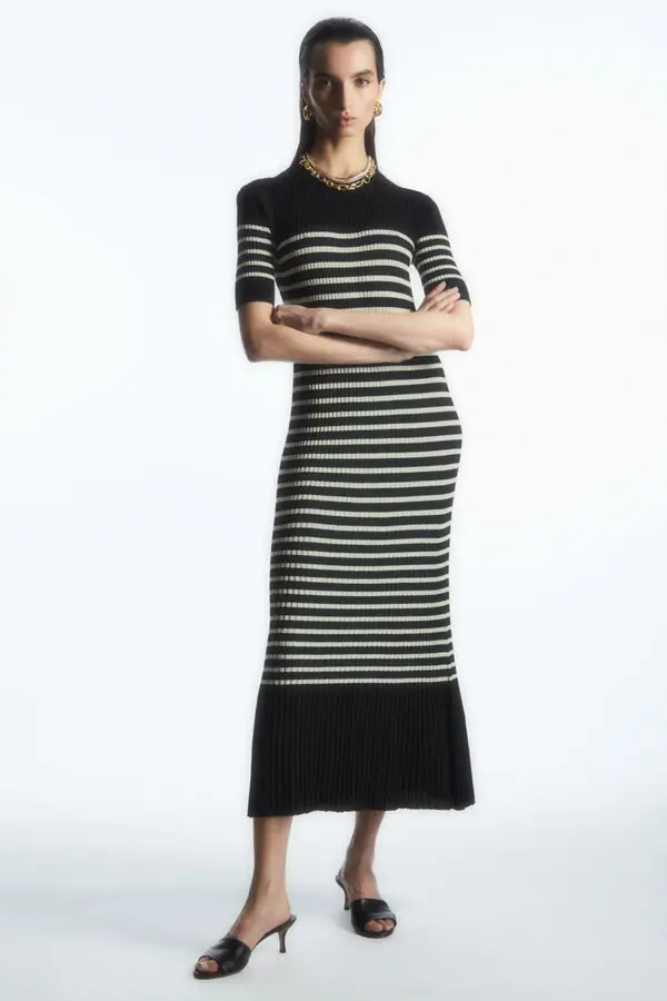 Cos Striped Knitted Midi Dress - Black | Editorialist