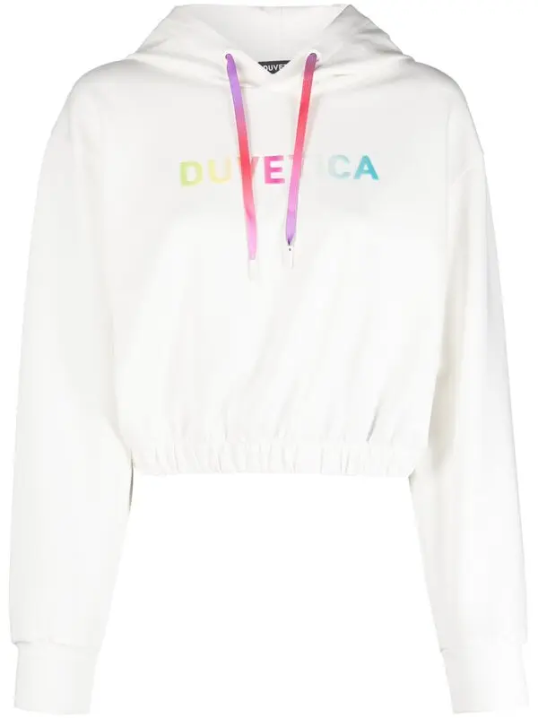Duvetica Logo-print Cropped Hoodie - Neutrals