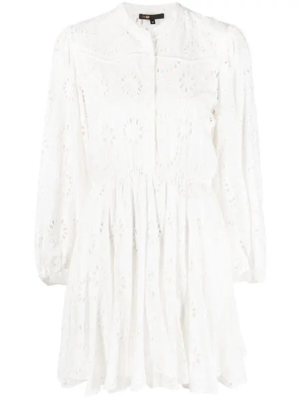 Maje Broderie Anglaise Mini Dress - White