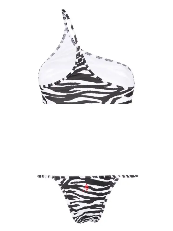 Attico Zebra-print One-shoulder Bikini Set - White