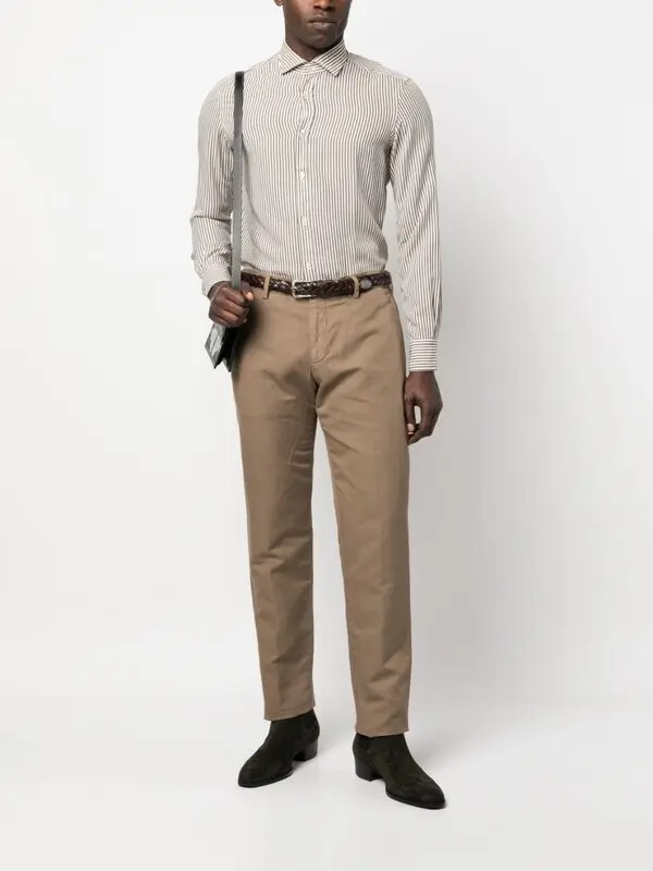 LARDINI Straight-leg Linen Trousers - Brown