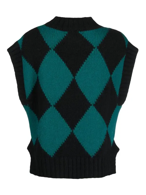La DoubleJ Argyle Knitted Vest - Black