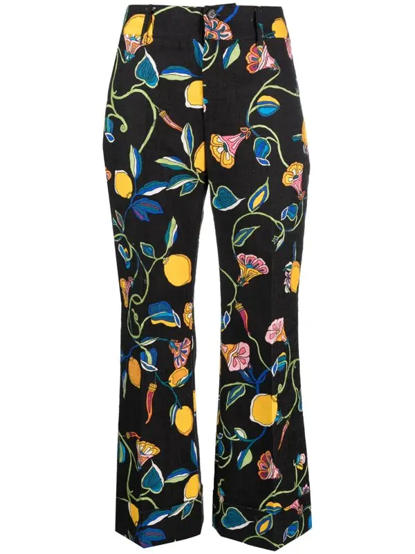 La DoubleJ Hendrix Floral Print Cropped Trousers - Black