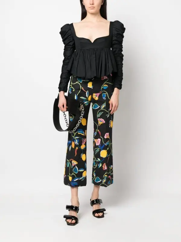 La DoubleJ Hendrix Floral Print Cropped Trousers - Black