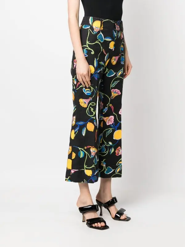 La DoubleJ Hendrix Floral Print Cropped Trousers - Black