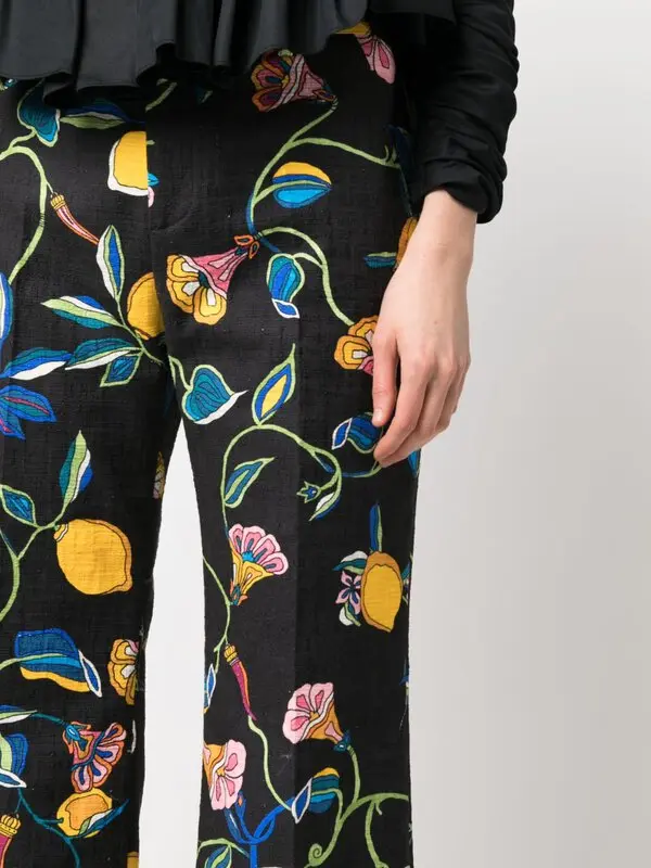 La DoubleJ Hendrix Floral Print Cropped Trousers - Black