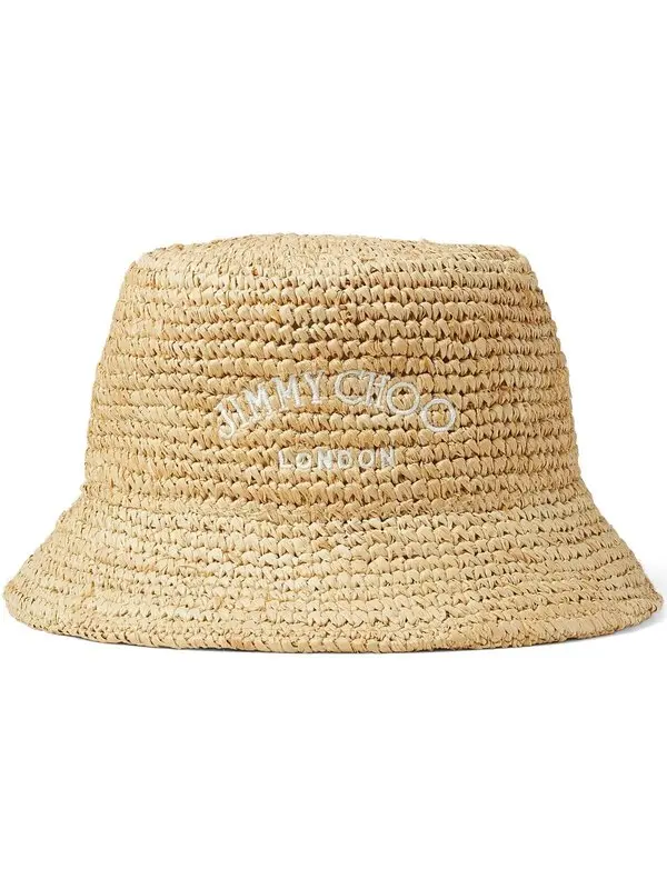 JIMMY CHOO Atena Embroidered-logo Raffia Hat