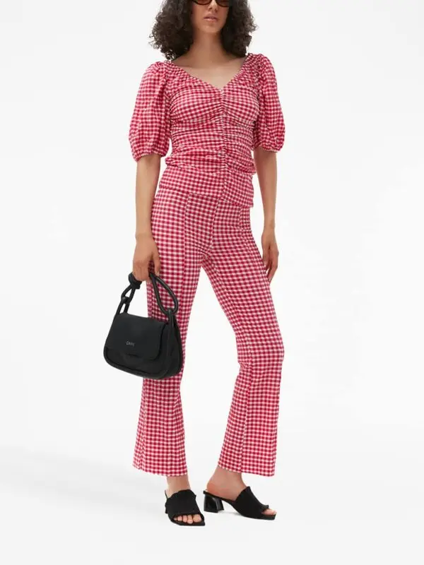GANNI Check-print Flared Trousers