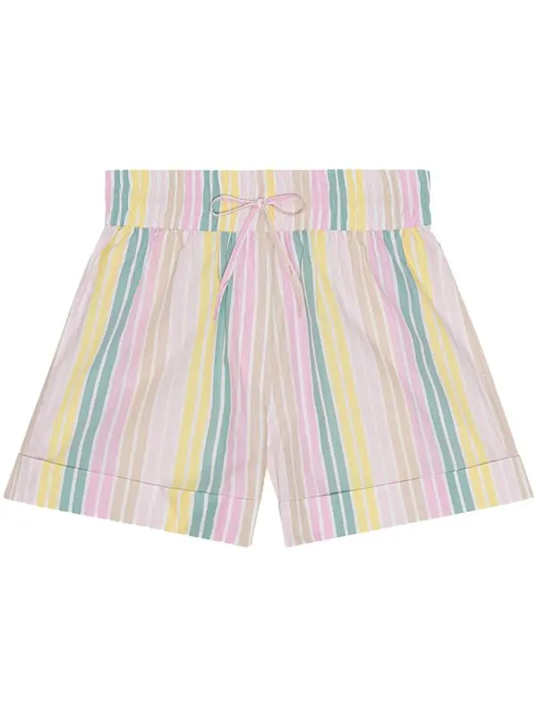 GANNI Striped Organic Cotton Shorts - Pink