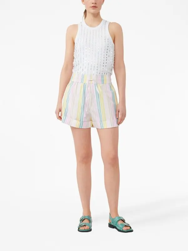GANNI Striped Organic Cotton Shorts - Pink