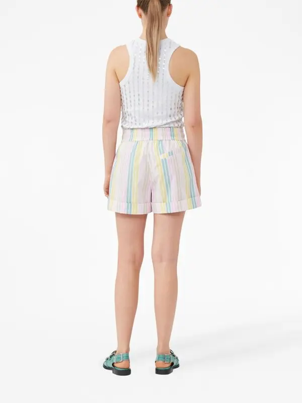 GANNI Striped Organic Cotton Shorts - Pink