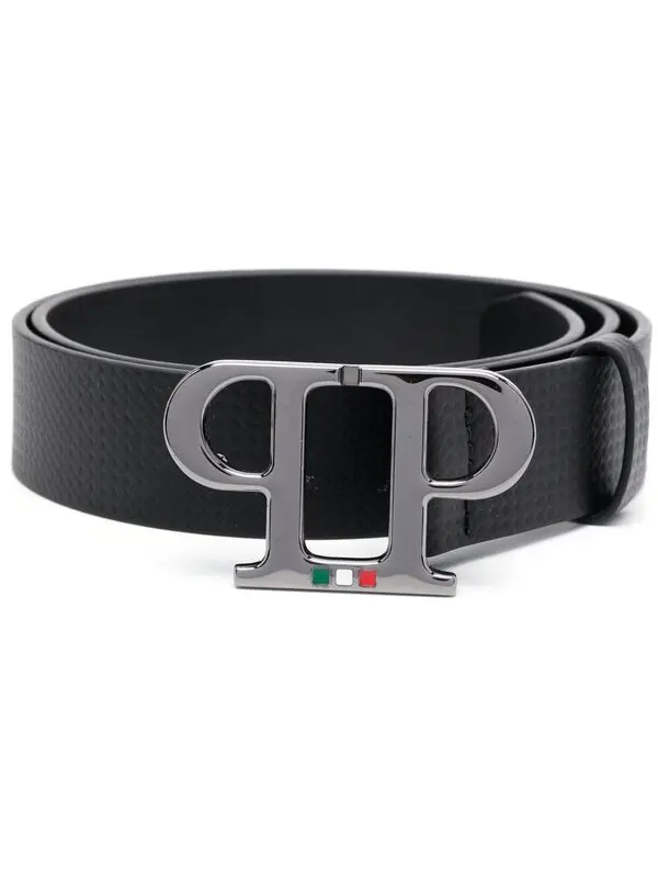 Philipp Plein Logo Buckle Leather Belt - Black