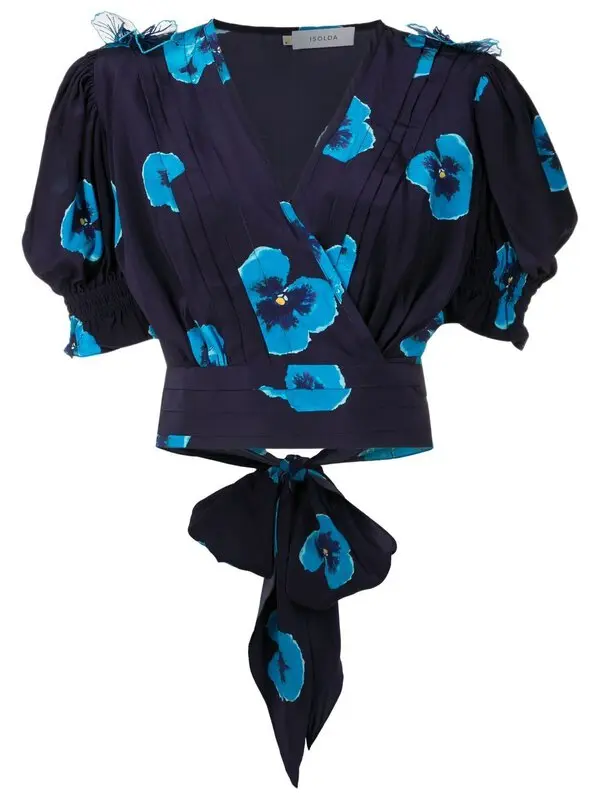 Isolda Lena Floral-print Wrap Top - Blue