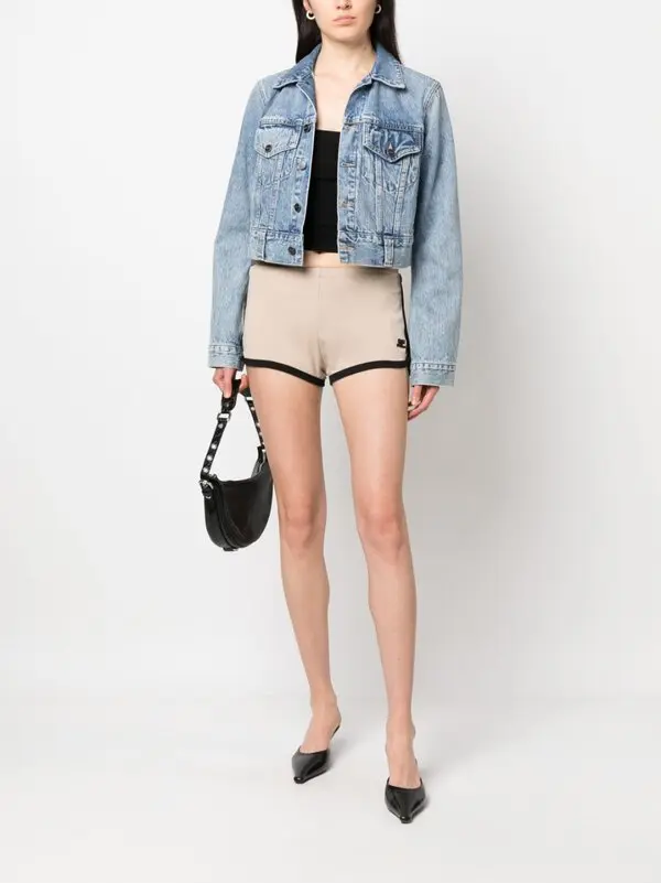 COURREGES Contrasting-trim Logo Shorts - Neutrals