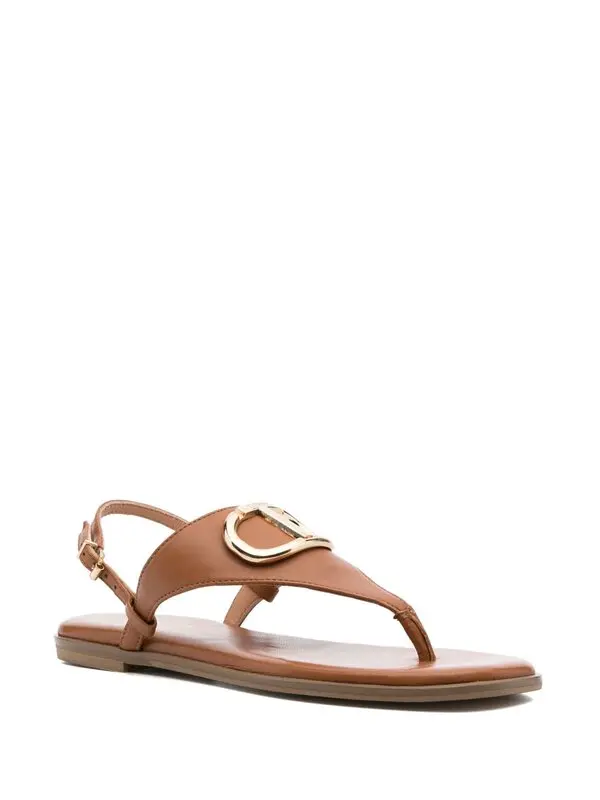 TWINSET Logo-engraved Leather Sandals - Brown