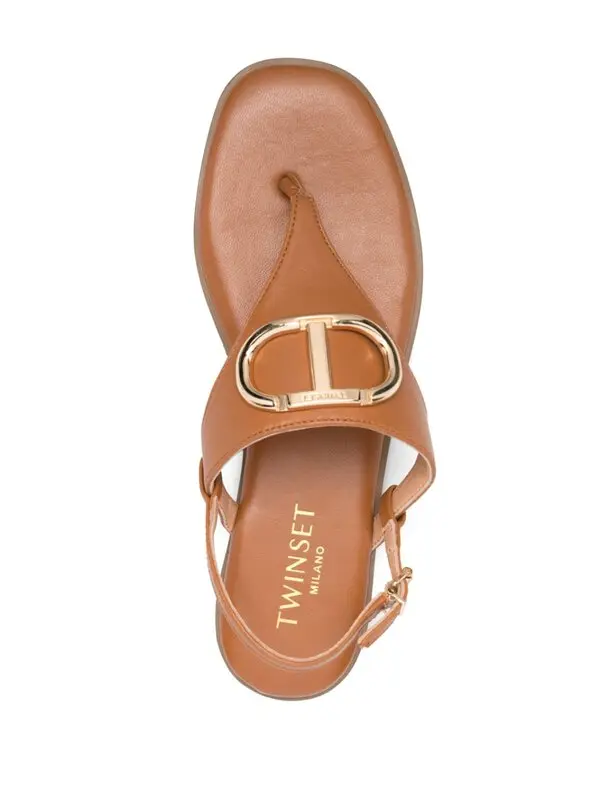TWINSET Logo-engraved Leather Sandals - Brown