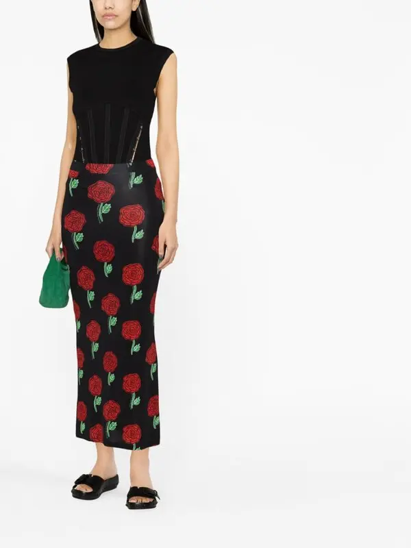 Versace High-waisted Floral-print Skirt