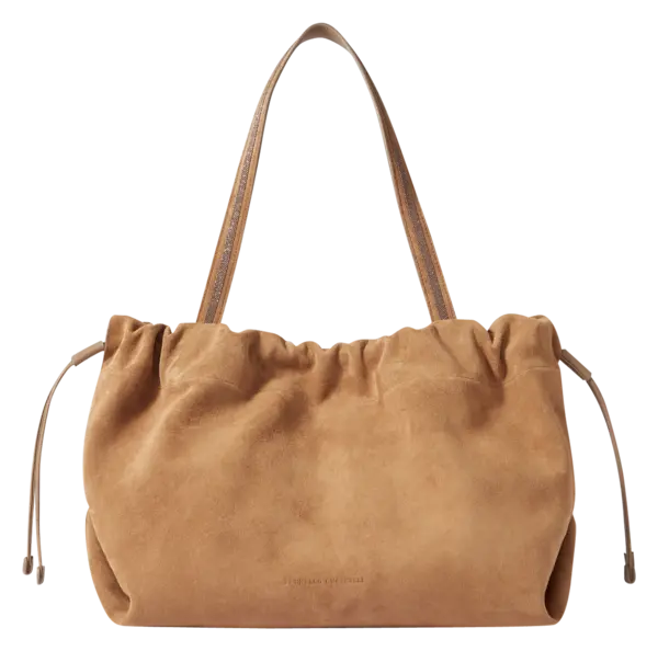 Brunello Cucinelli Leather-trimmed Bead-embellished Suede Tote